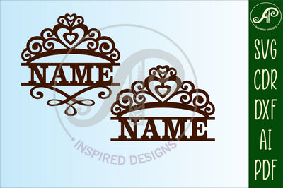 Princess crown name sign svg laser cut template - So Fontsy