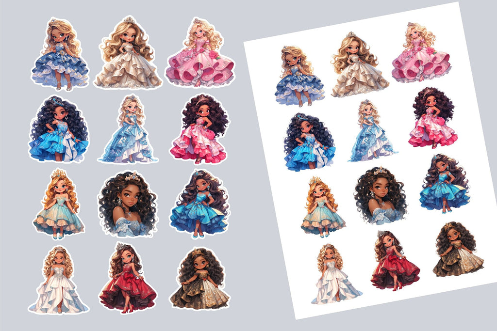 Princess Girl Stickers, Chibi Sticker Printable Sheet - So Fontsy