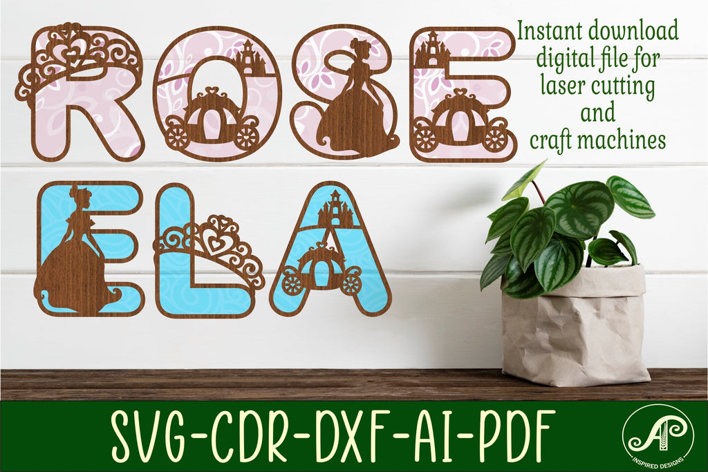 Princess letters alphabet set. 78 layered letters. - So Fontsy