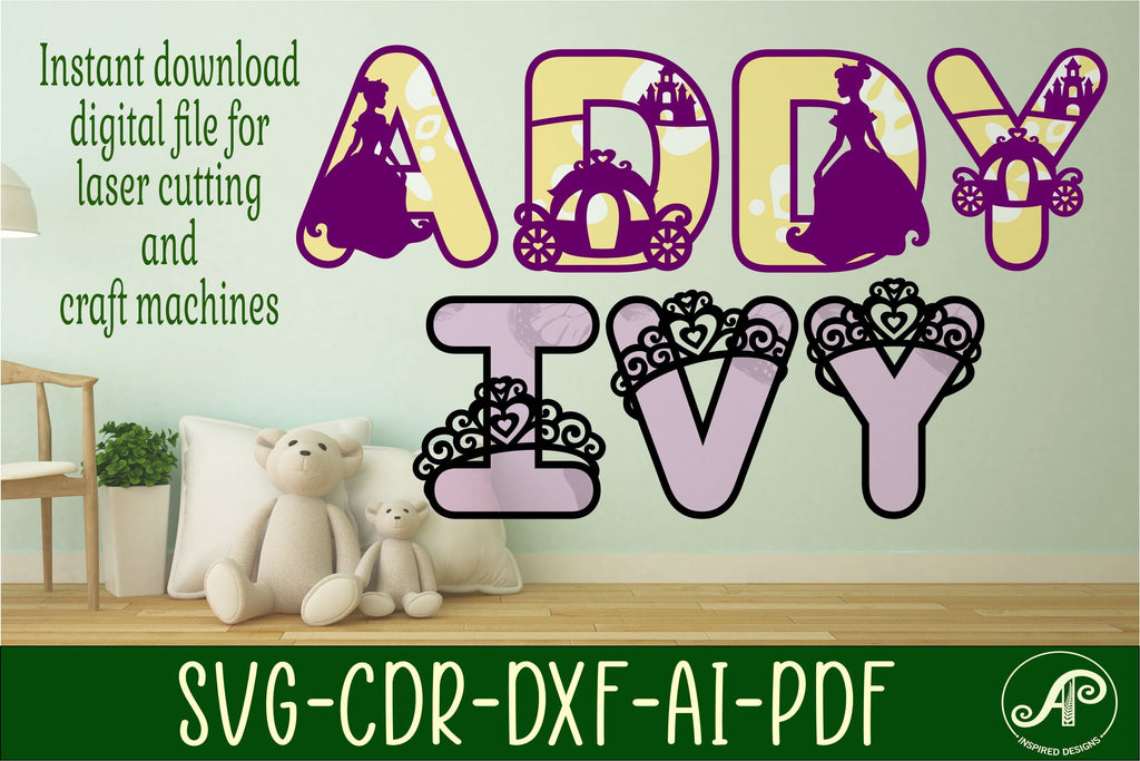 Princess letters alphabet set. 78 layered letters. - So Fontsy