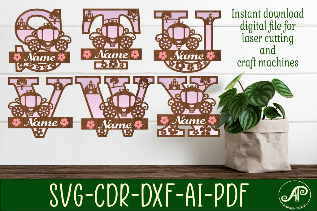 Princess monogram letter bundle Name signs SVG 3 layer - So Fontsy