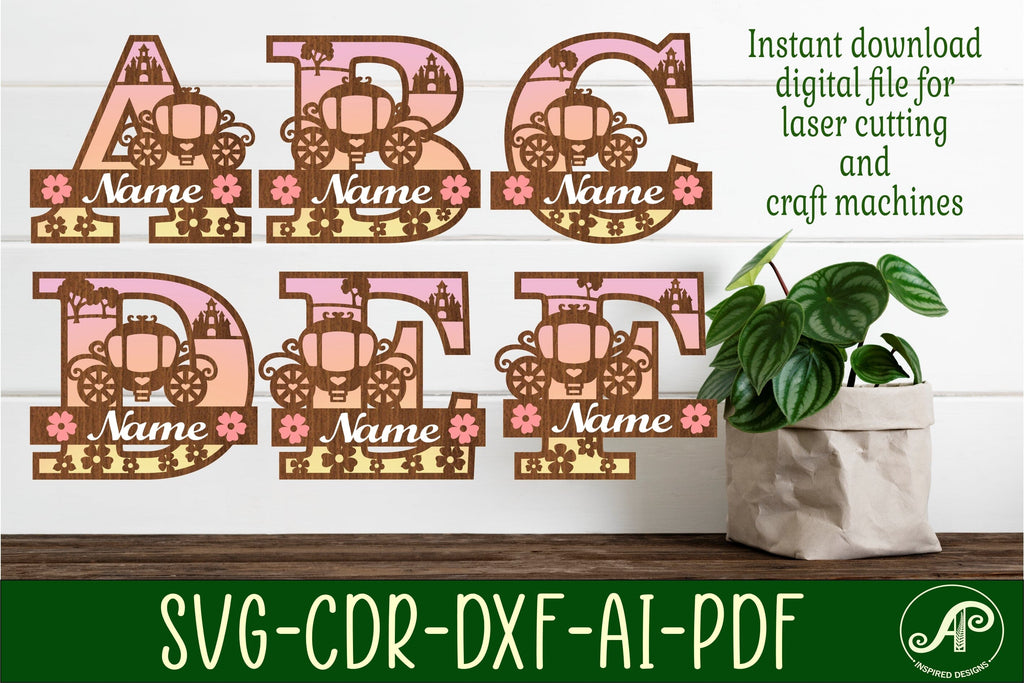 Princess monogram letter bundle Name signs SVG 3 layer - So Fontsy