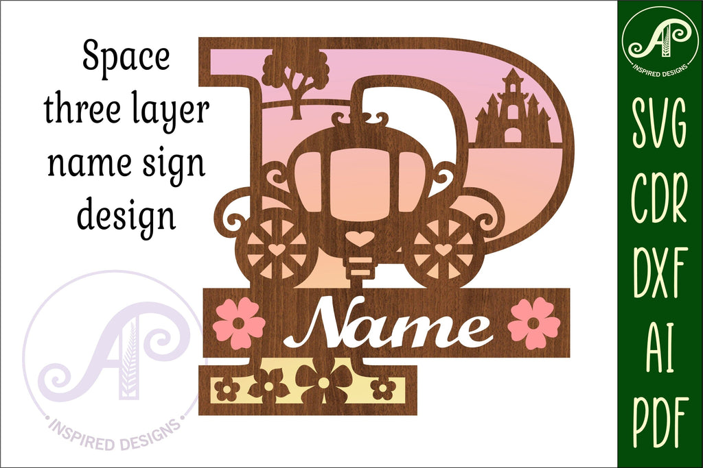 Princess monogram letter bundle Name signs SVG 3 layer - So Fontsy