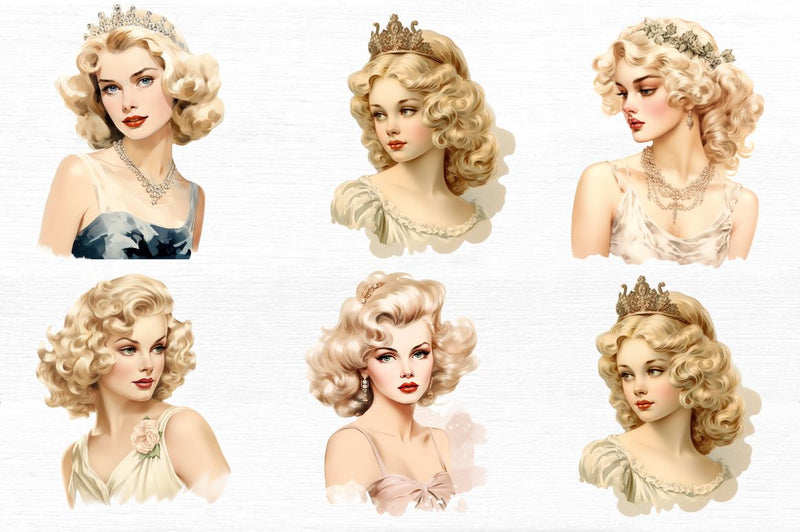 Princess Portrait Watercolor Clipart Bundle - So Fontsy