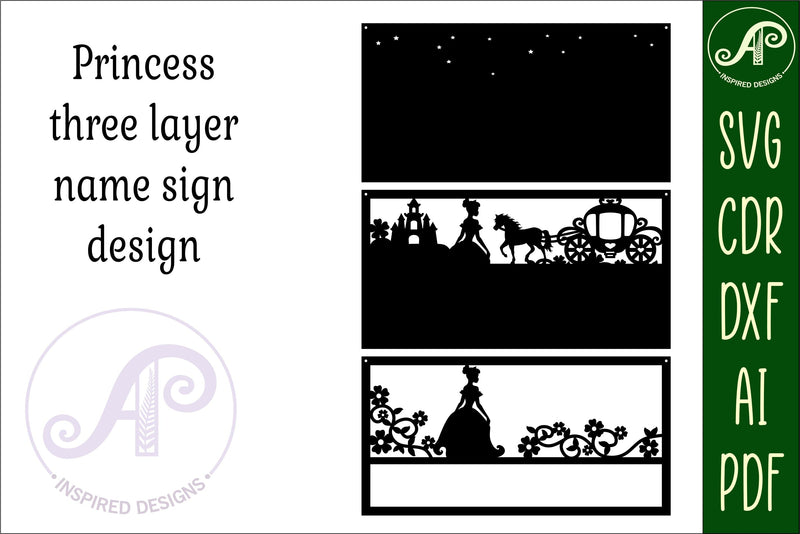 Princess scene name sign SVG 3 layer laser cut - So Fontsy
