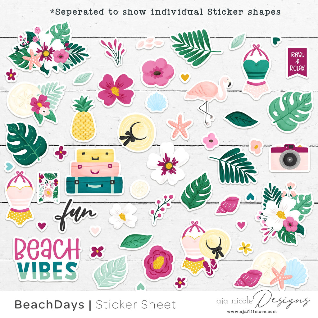 Print and Cut Beach Sticker Sheet - So Fontsy