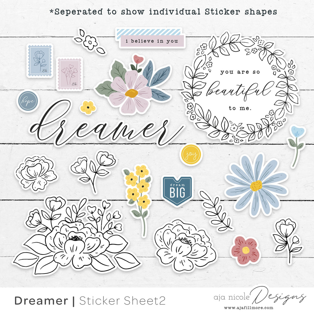 Print and Cut BW Floral Sticker Sheet - So Fontsy