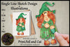 Print, Foil n Cut | Single line Sketch - Lady Gnome - Mable - So Fontsy