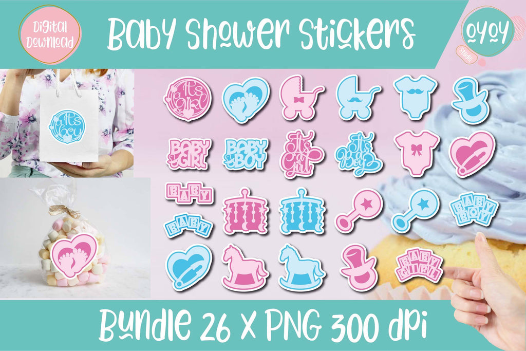 Printable Baby Shower Stickers Bundle | 26 Digital Stickers - So Fontsy