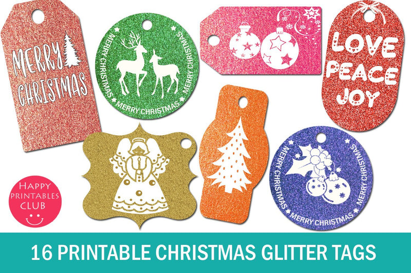 Printable Christmas Glitter Gift Tags- Holiday Gift Tags - So Fontsy