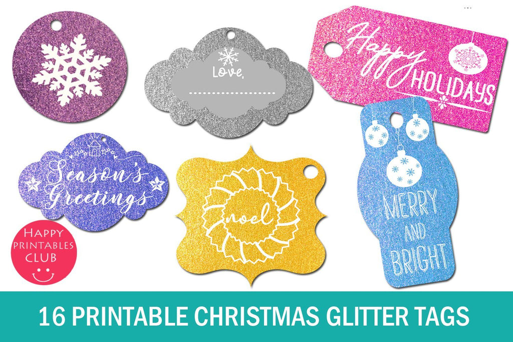 Printable Christmas Glitter Gift Tags- Holiday Gift Tags - So Fontsy