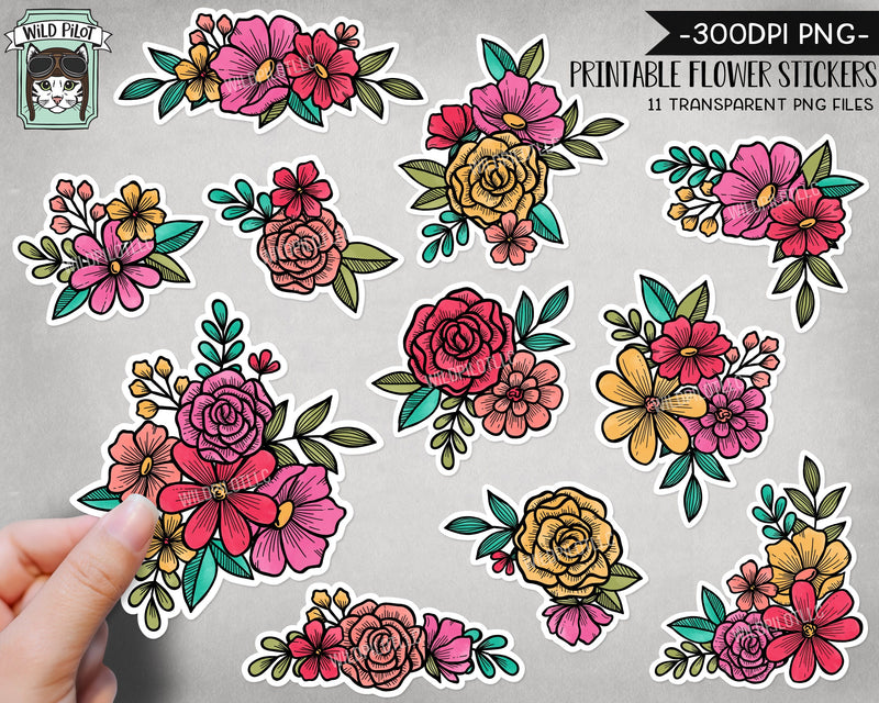 PRINTABLE Flower Sticker Files PNG file, Watercolor Flower ...
