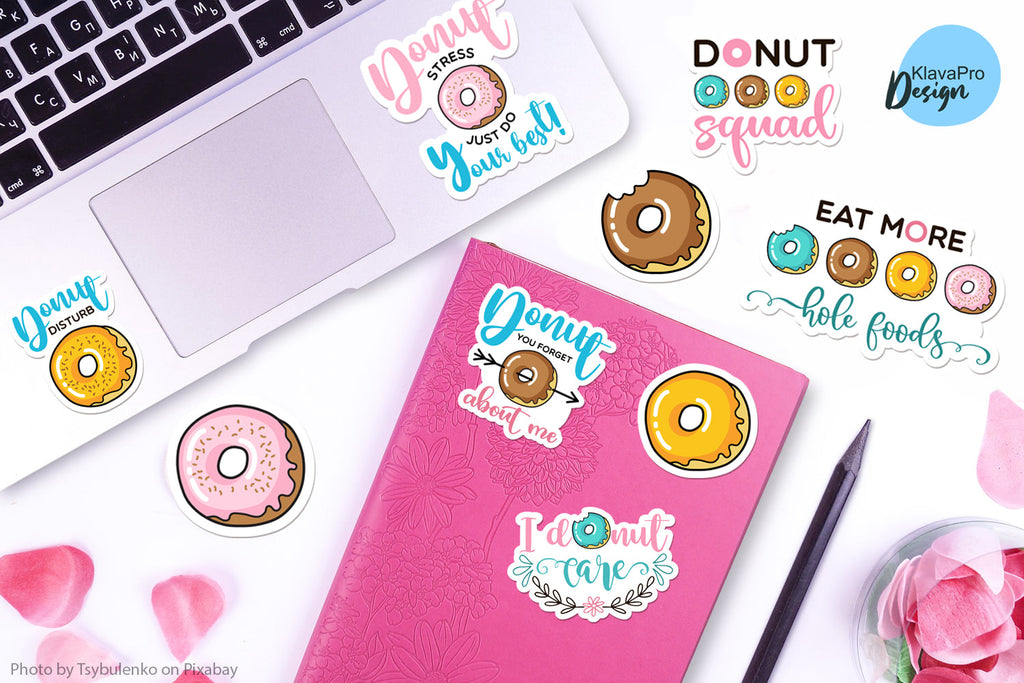 Printable funny Stickers Donuts. Donut worry be happy, donut stress ...