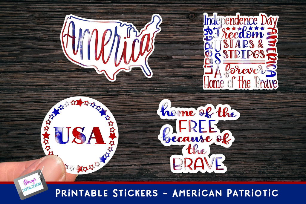 Printable Patriotic Sticker Bundle | 4 Patriotic Stickers - So Fontsy