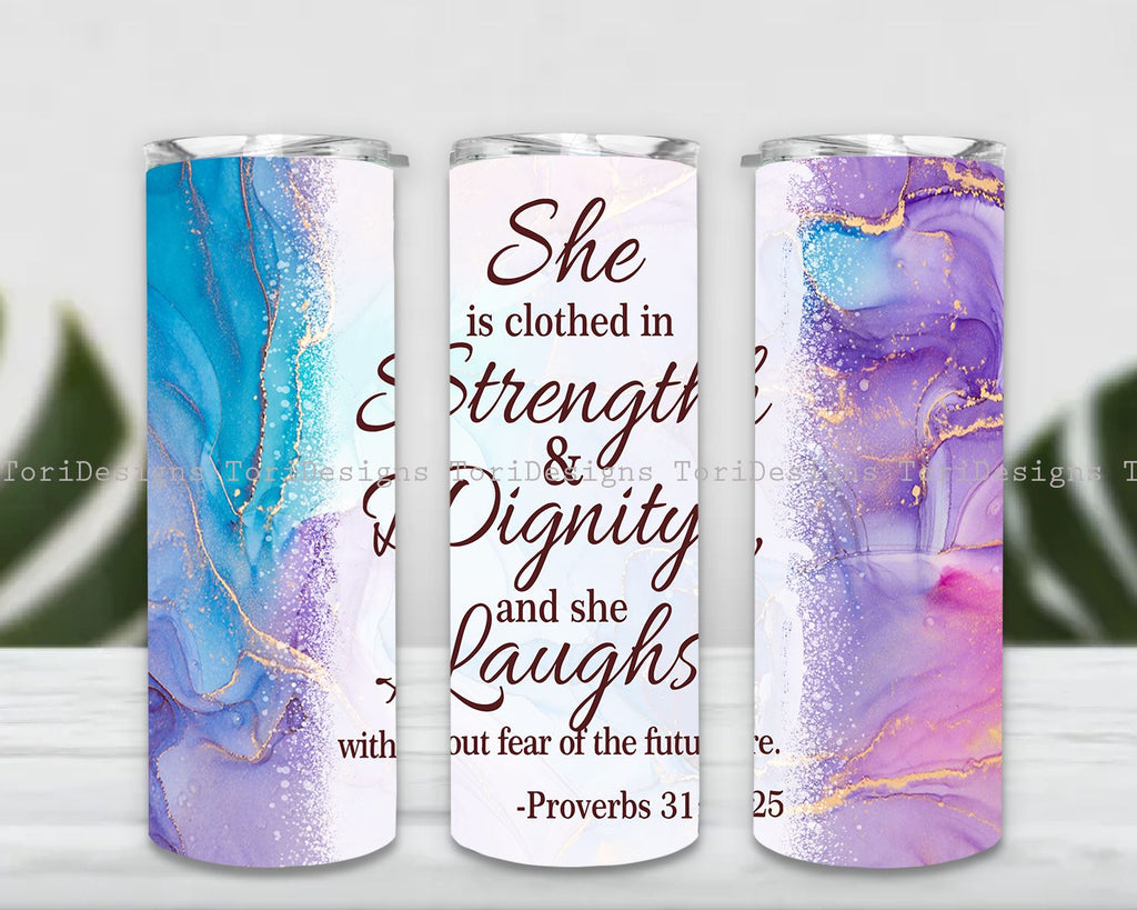 Proverbs 31 25 tumbler Wrap, Bible verse Sublimation Designs - So Fontsy