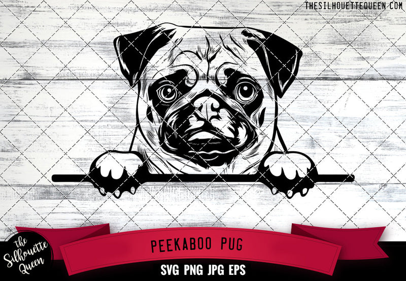 Pug Peek A Boo | Peekaboo | Peeking Dog Face SVG for Glowforge, Cricut ...