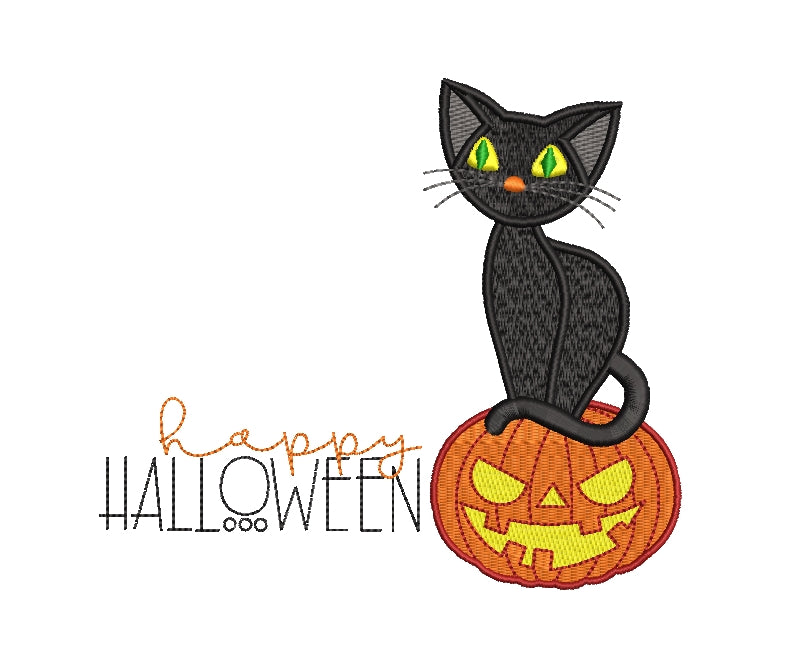 Pumpkin and cat machine embroidery design, Halloween machine embroidery ...