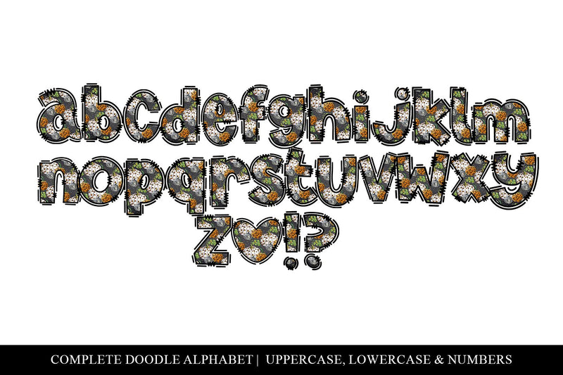 Pumpkin Doodle Letters, Fall Sublimation Alphabet - So Fontsy