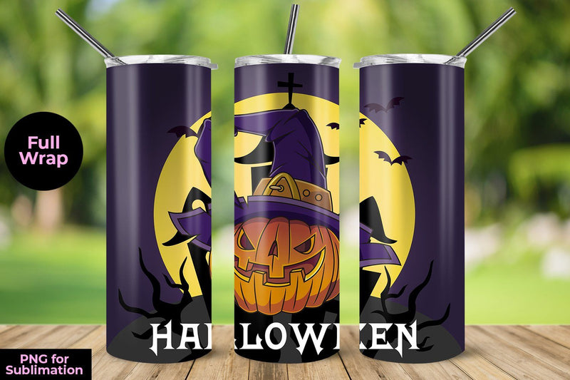 Pumpkin Halloween Purple background 20 oz Skinny Tumbler Wrap Template ...