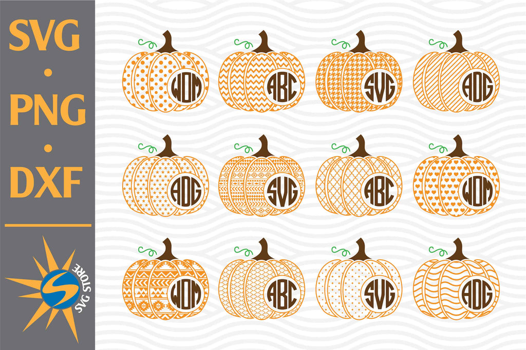 Pumpkin Pattern Monogram SVG, PNG, DXF Digital Files Include - So Fontsy