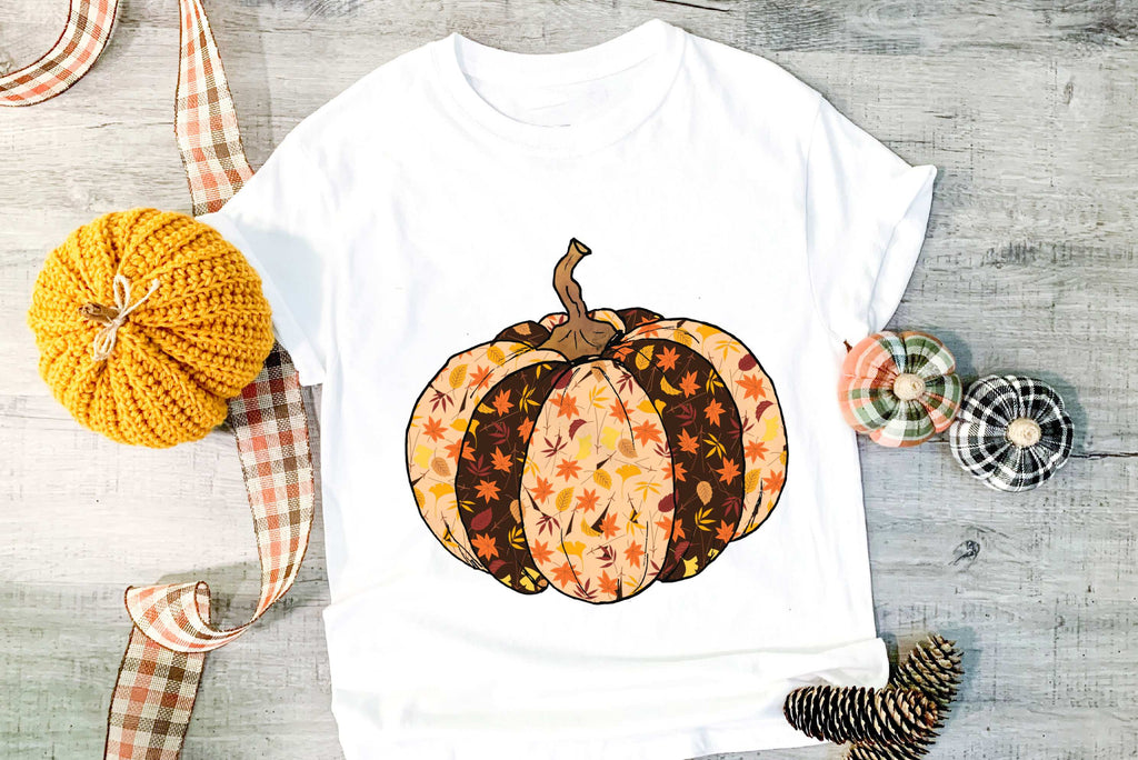 Pumpkin Sublimation Design with Fall Leaves - So Fontsy