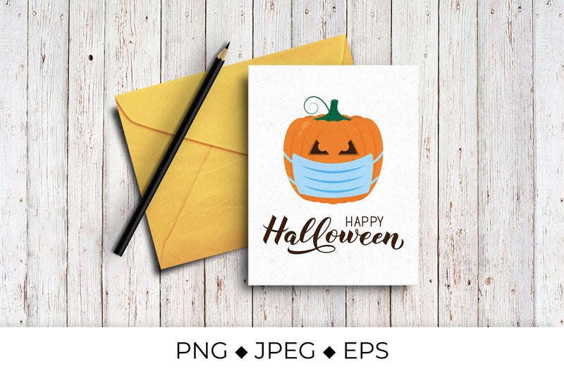 Pumpkin wearing face mask. Coronavirus Covid-19 Halloween - So Fontsy