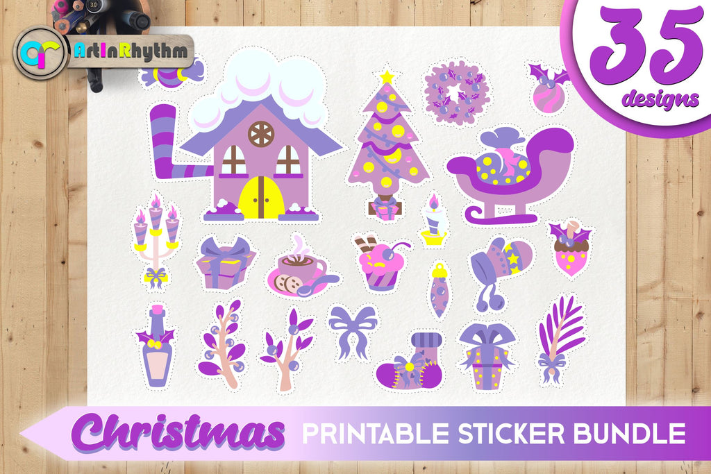 Purple Christmas Sticker Bundle / Printable PNG Clipart - So Fontsy