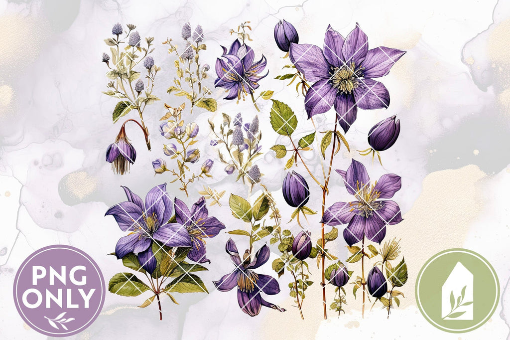 Purple Wildflowers Sublimation File, Cottagecore PNG - So Fontsy