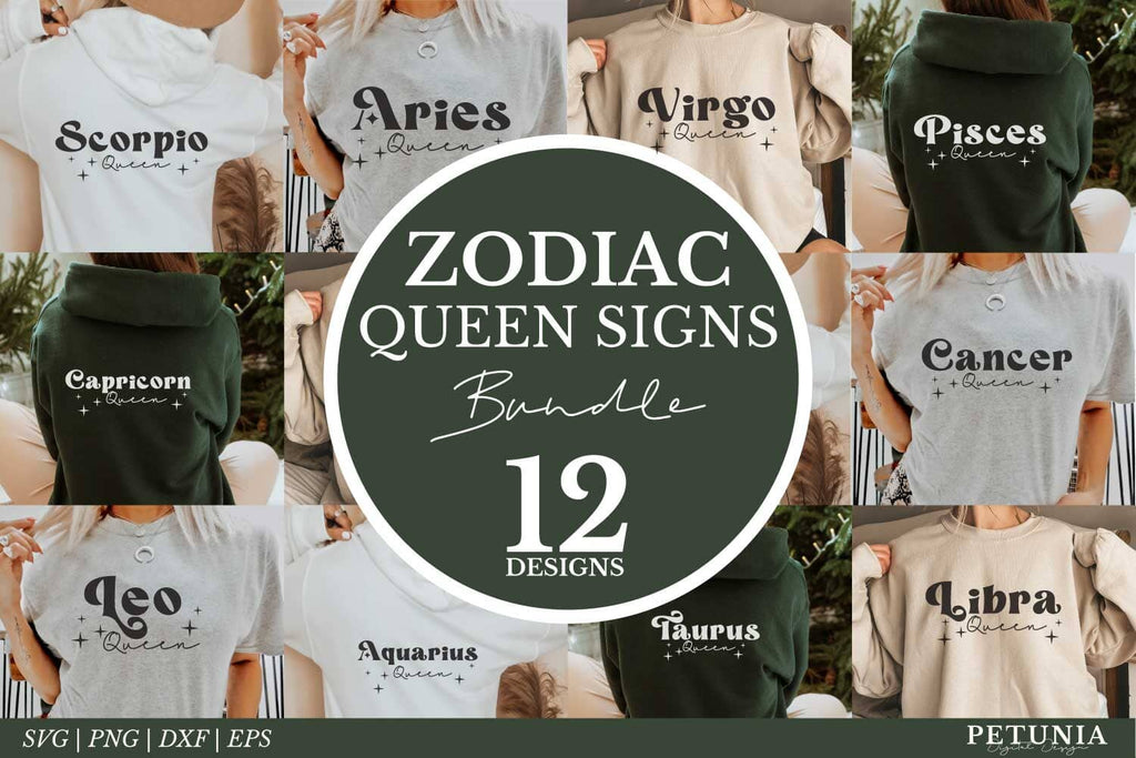 Queen Zodiac SVG Bundle | Zodiac Sign SVG Bundle - So Fontsy