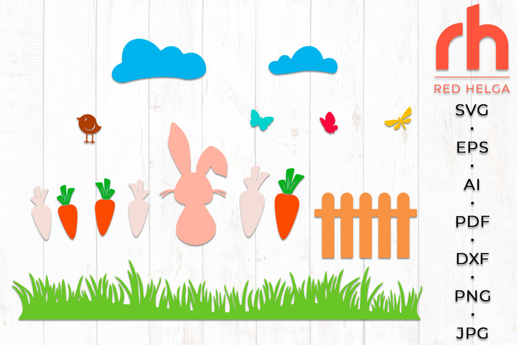 Rabbit in the Grass SVG - Spring Scene Cut File - So Fontsy