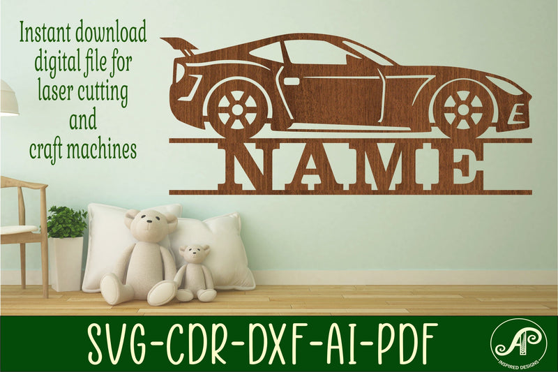 Race car name sign svg laser cut template - So Fontsy