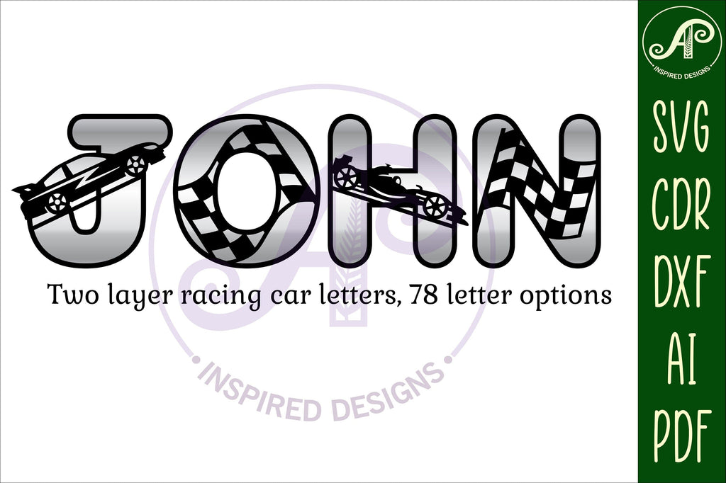 Racing car alphabet set. 2 layer 78 letters in total - So Fontsy