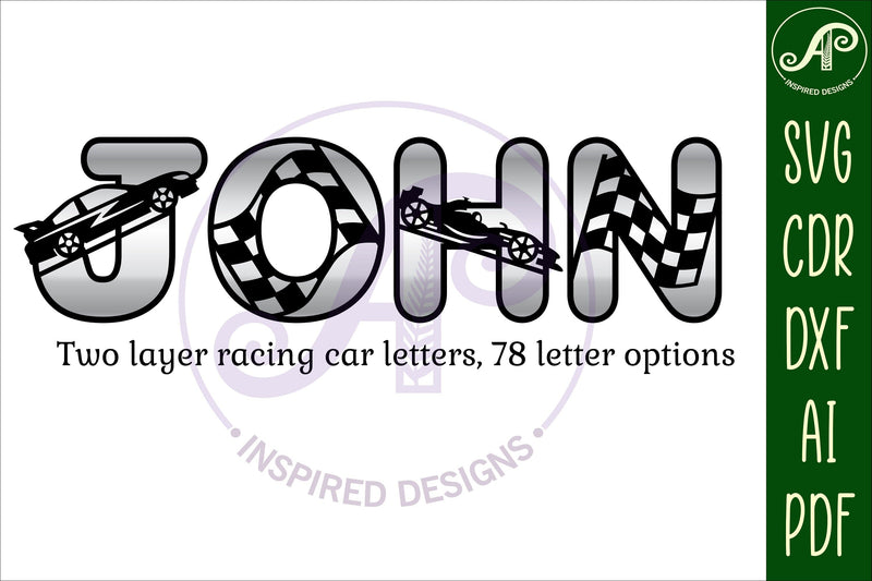 Racing car alphabet set. 2 layer 78 letters in total - So Fontsy