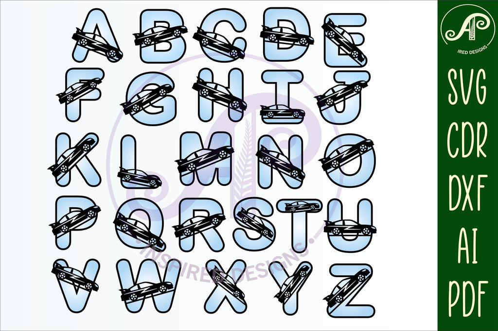 Racing car alphabet set. 2 layer 78 letters in total - So Fontsy