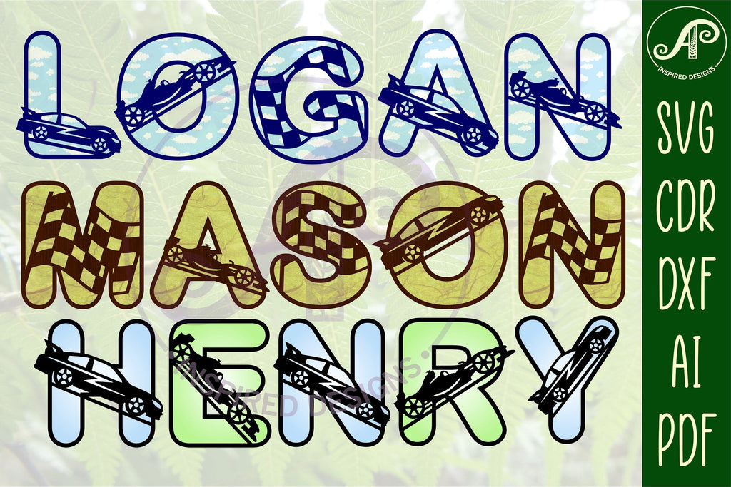 Racing car alphabet set. 2 layer 78 letters in total - So Fontsy