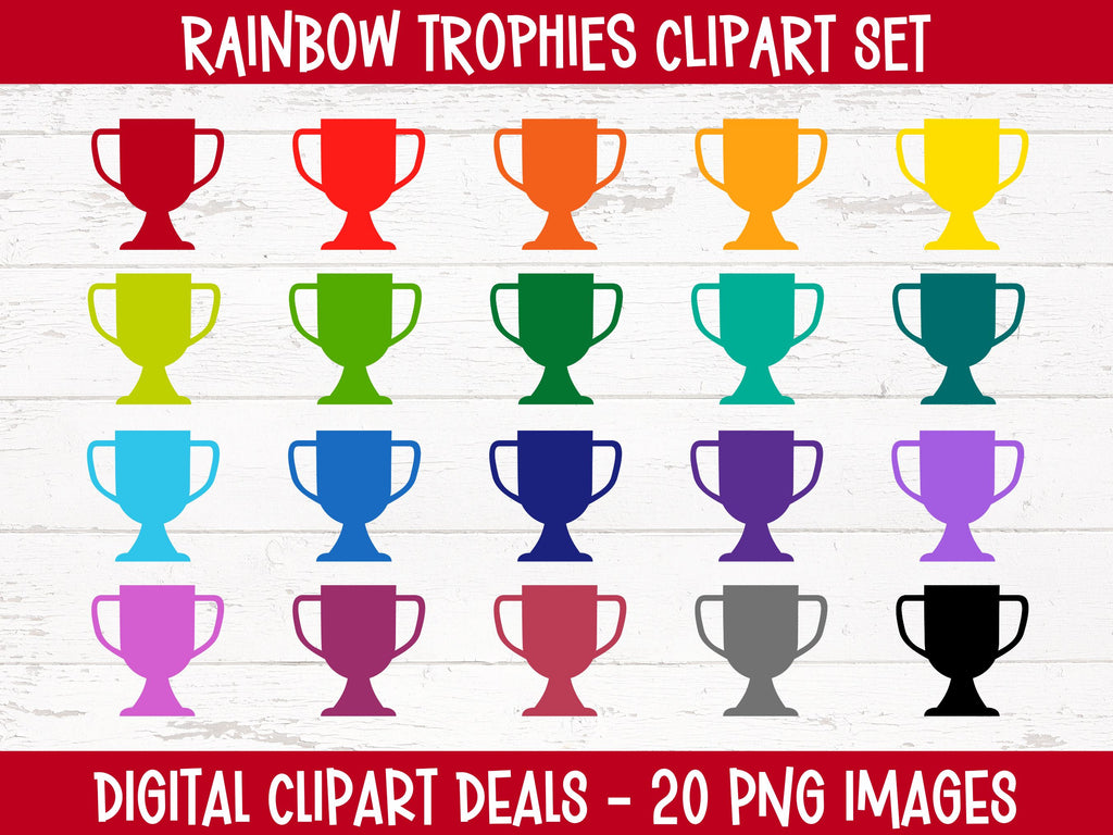 Radiant Rainbow Trophy Elements Clipart Set - 20 Vibrant Colors for ...