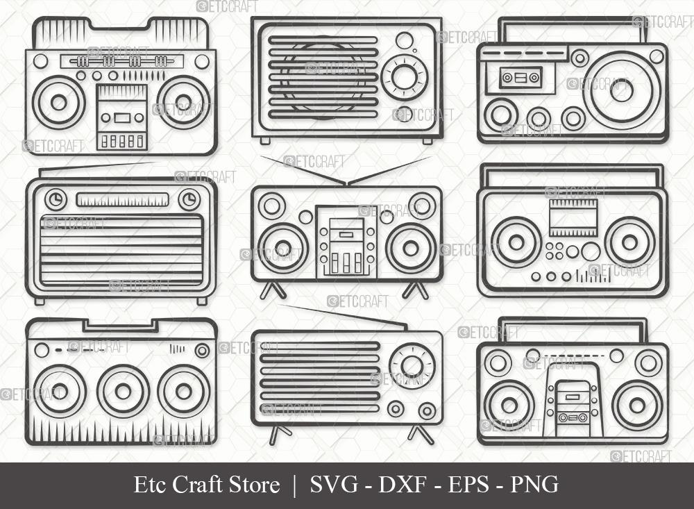 Radio Boombox Outline SVG Cut File | Radio Svg | Boombox Svg | Cassette ...