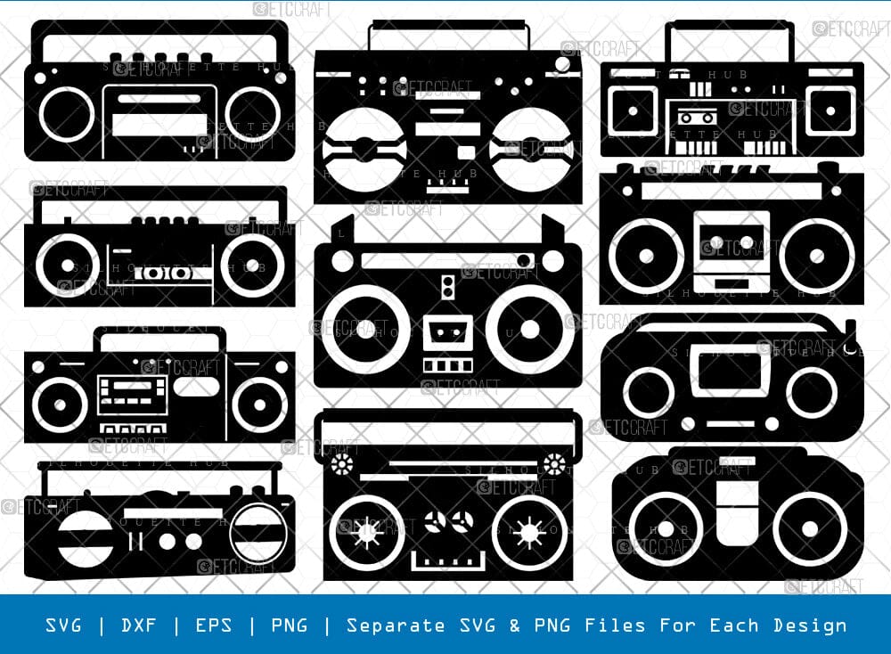 Radio Boombox Silhouette, Radio Boombox SVG, Cassette Player Svg, Radio ...