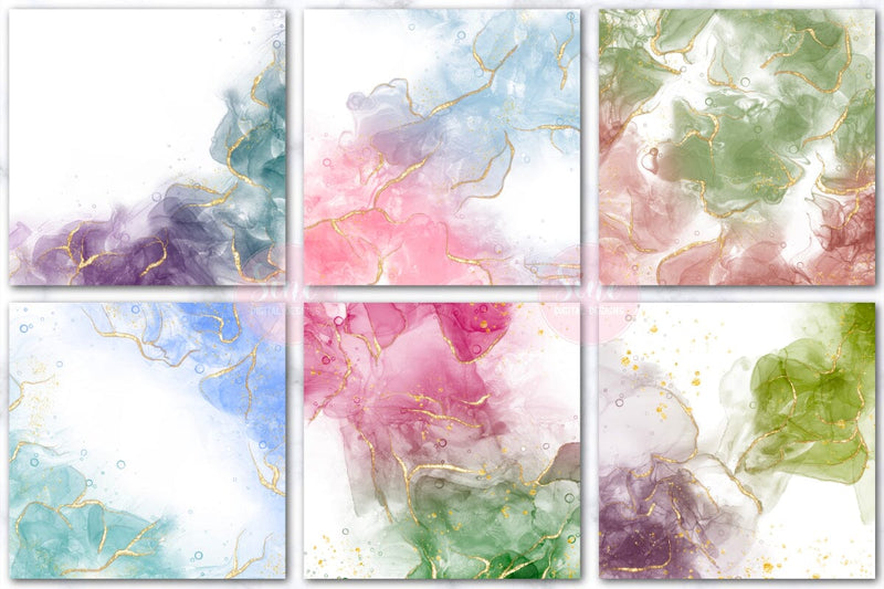 Rainbow Alcohol Ink and Metallic Gold Digital Papers Backgrounds - So ...