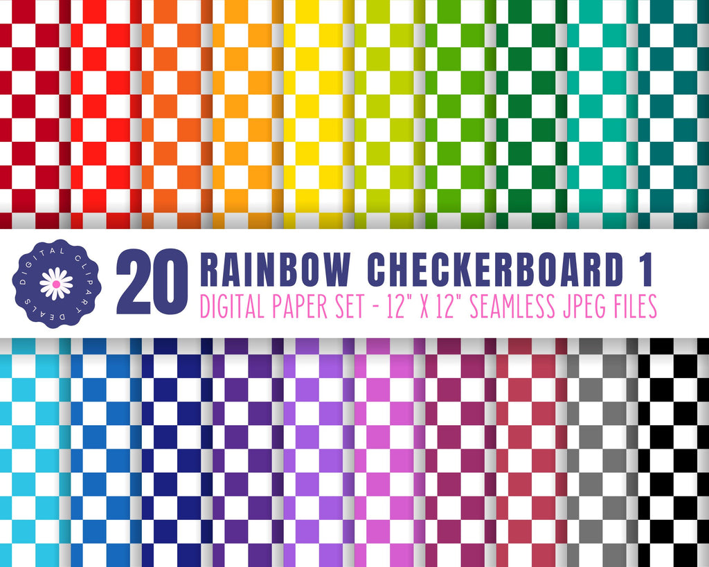 Rainbow Checkerboard Digital Paper Set 1 - So Fontsy