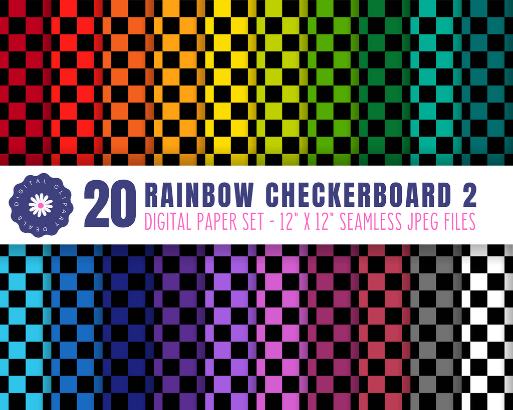 Rainbow Checkerboard Digital Paper Set 2 - So Fontsy