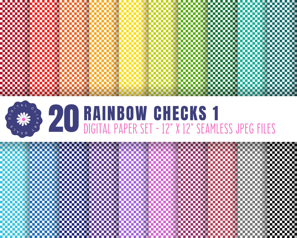 Rainbow Checks Digital Patterns Set 1 - So Fontsy