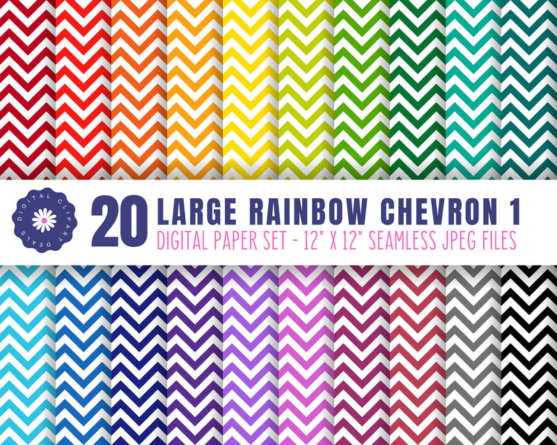 Large Rainbow Chevron Digital Patterns Set 1 - So Fontsy
