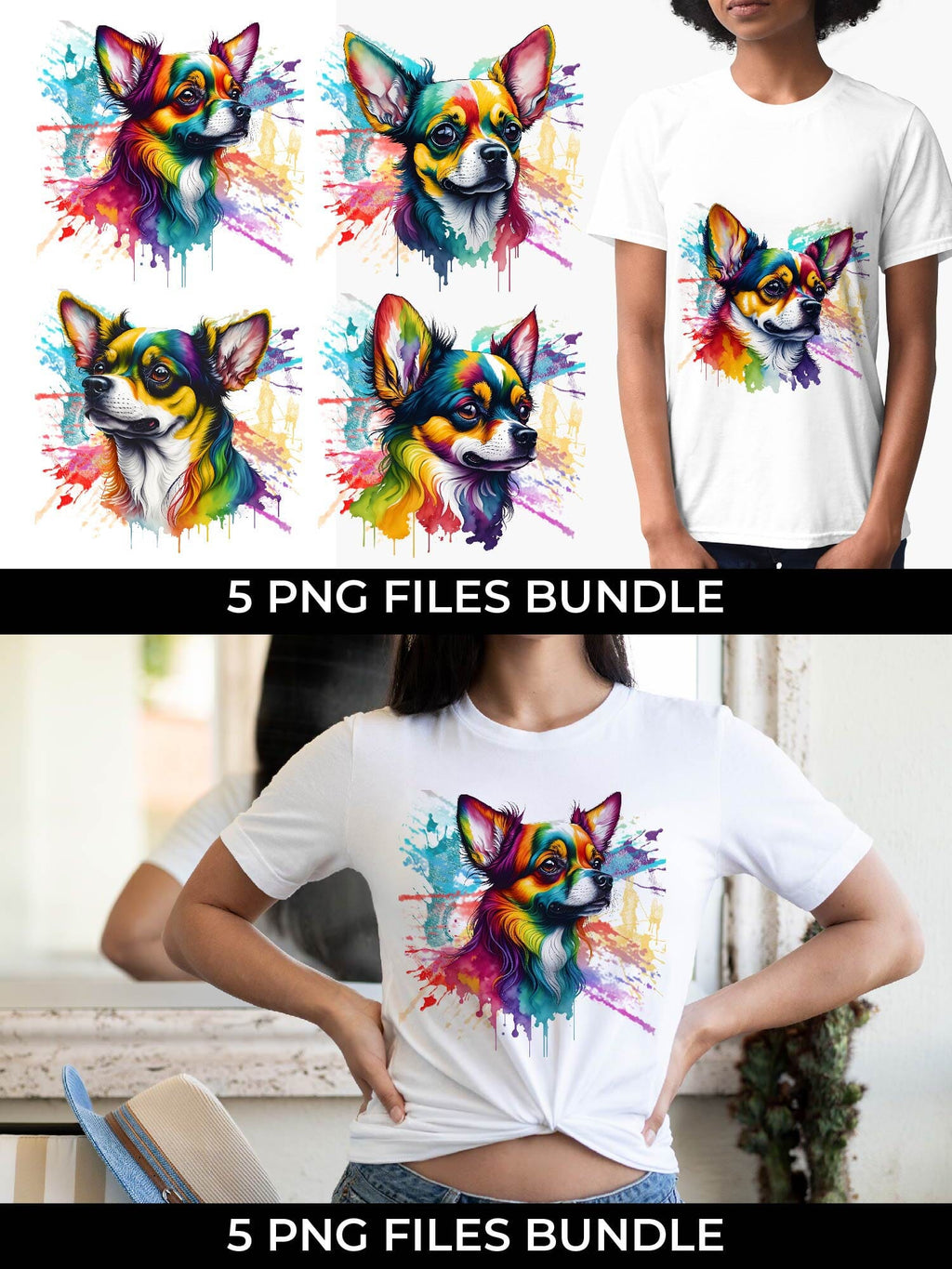 Rainbow Chihuahua Dog Watercolor Bundle Free For Commercial Use - So Fontsy