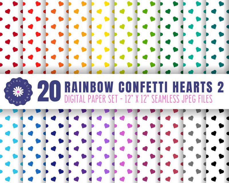 Rainbow Confetti Hearts Digital Patterns Set #2 - 20 Papers - DIY ...