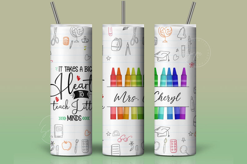 Rainbow Crayons Teacher Tumbler Wrap PNG, Add Teacher Name, Seamless ...