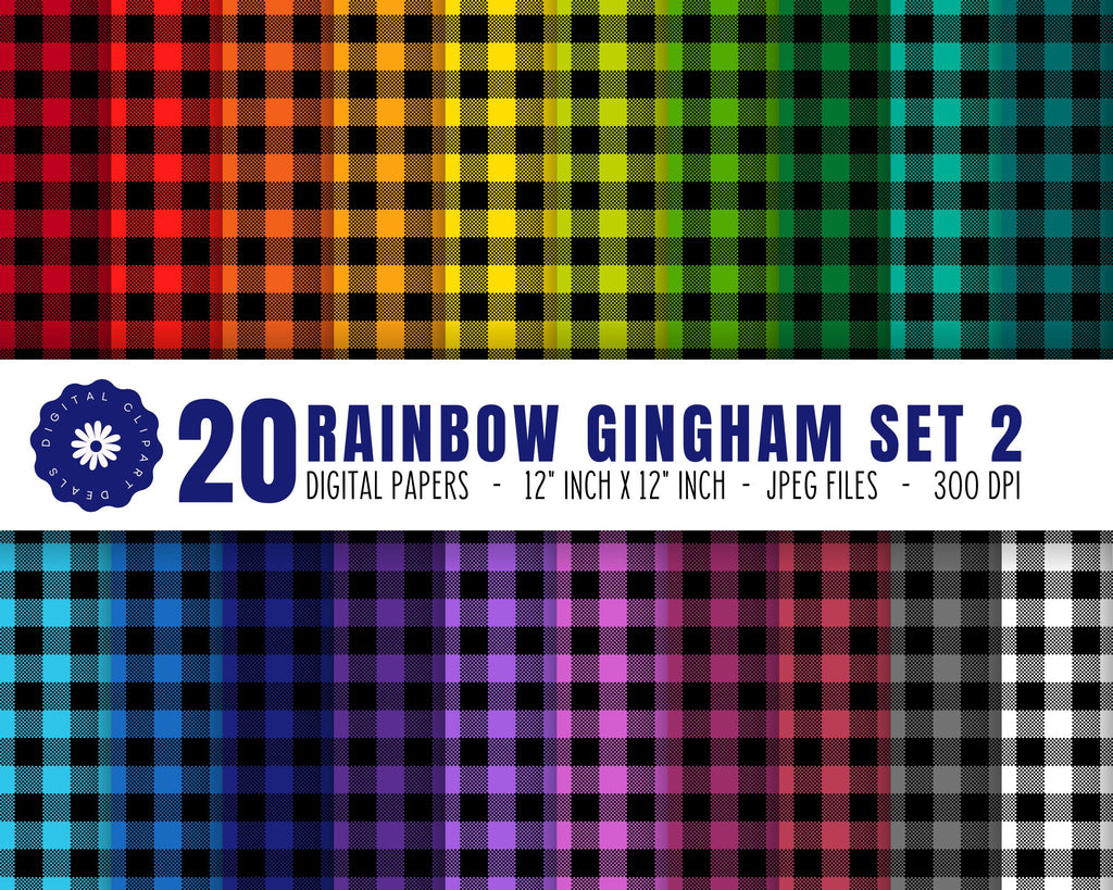 Rainbow Gingham Digital Patterned Paper - Gingham Digital Paper Set 2 ...
