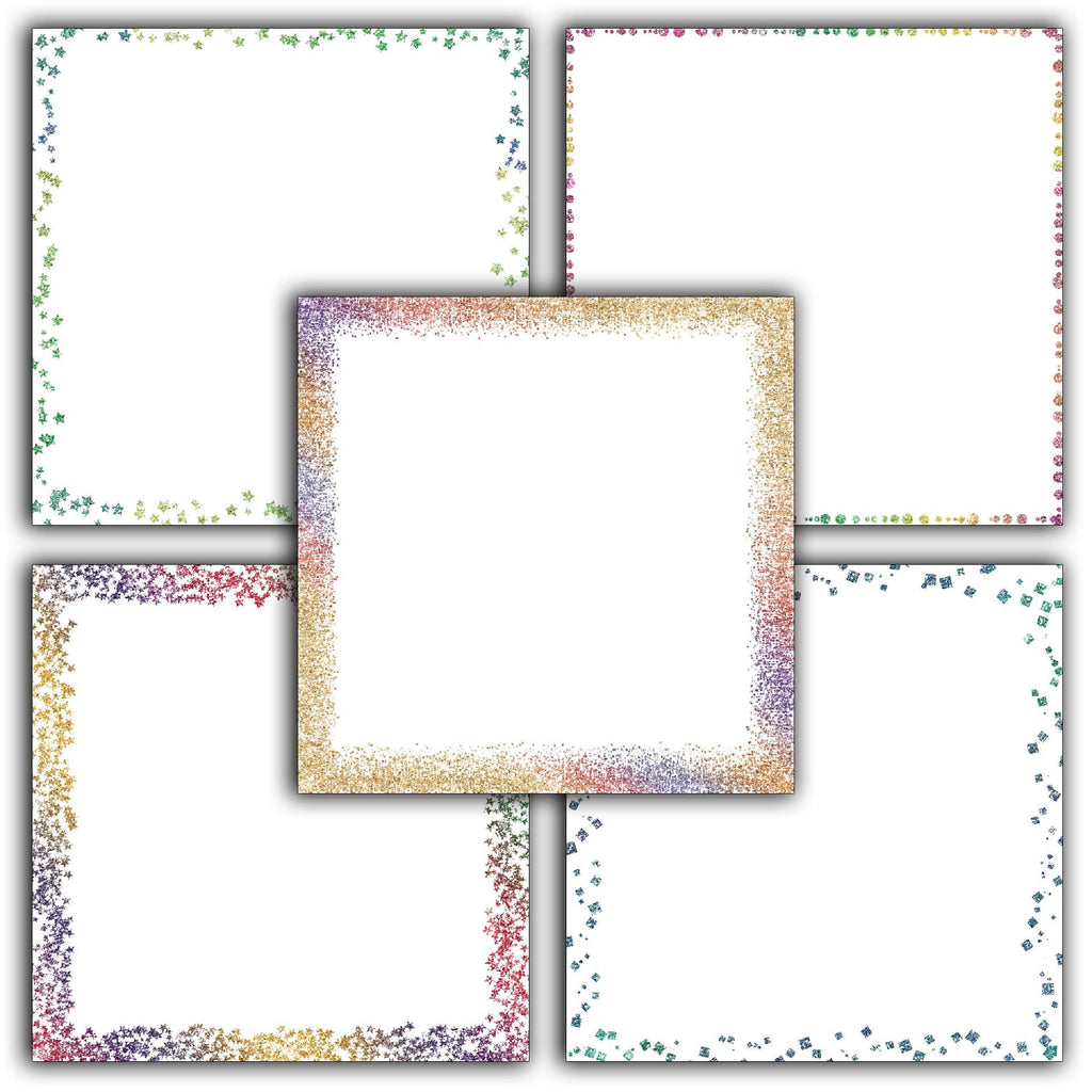 Rainbow Glitter Borders Digital Paper - So Fontsy