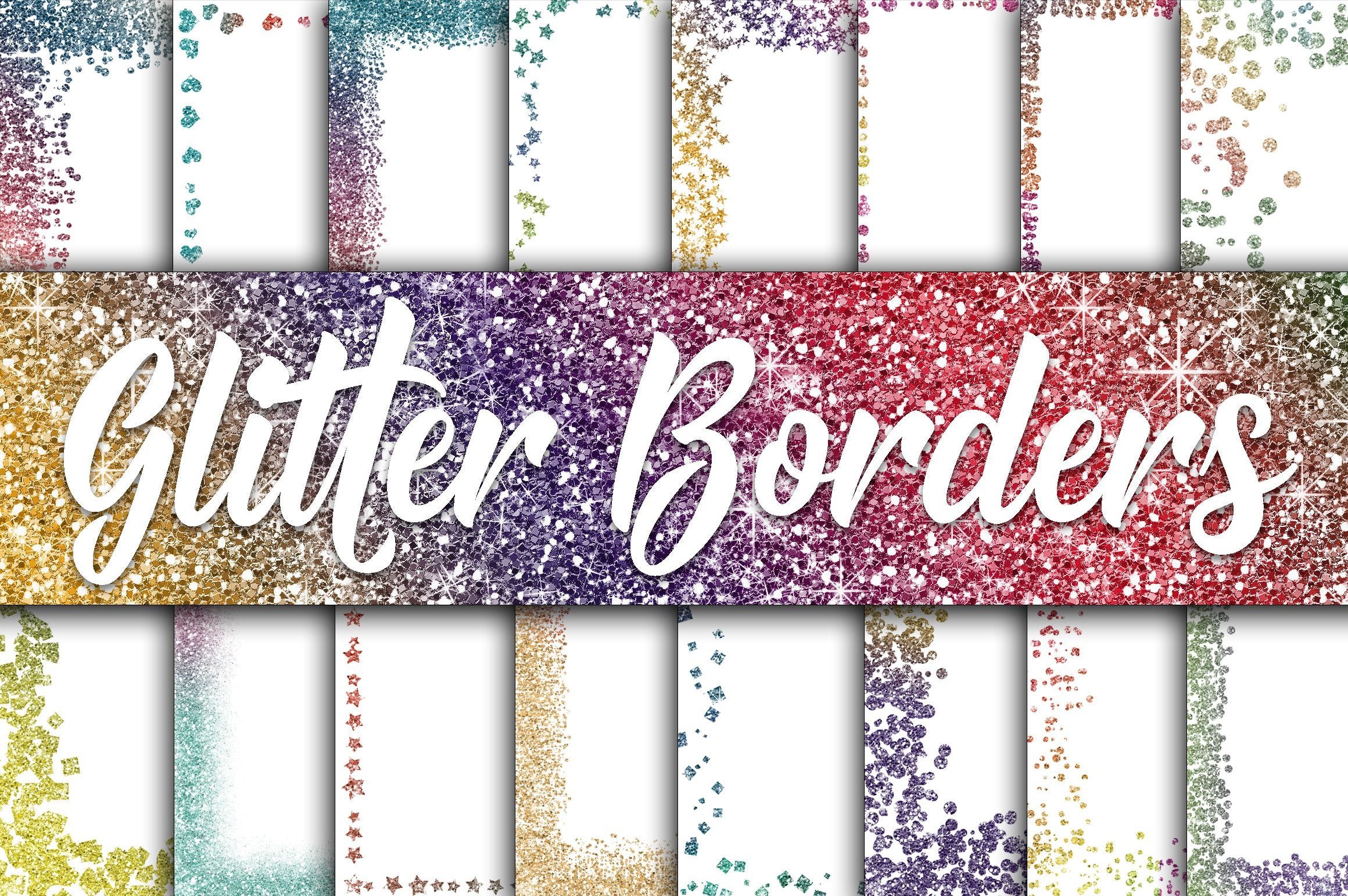 Rainbow Glitter Borders Digital Paper - So Fontsy