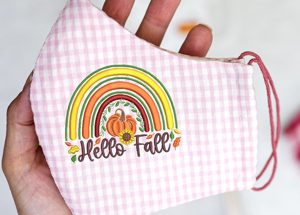 Rainbow Hello fall embroidery design, autumn embroidery, pumpkin embro ...